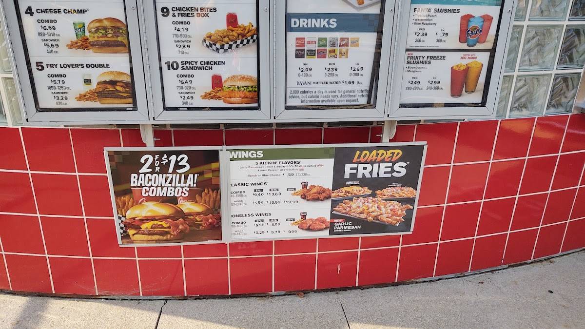 Menu at Rally's fast food, Milford, 801 Lila Ave