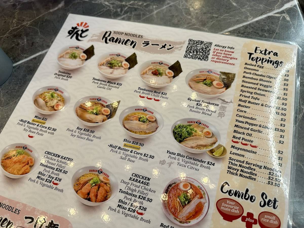 Menu at Ramen Zundo restaurant, Sydney