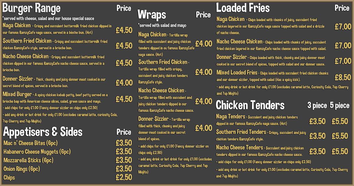 Carta de Ameerah’s Kitchen, Rochdale