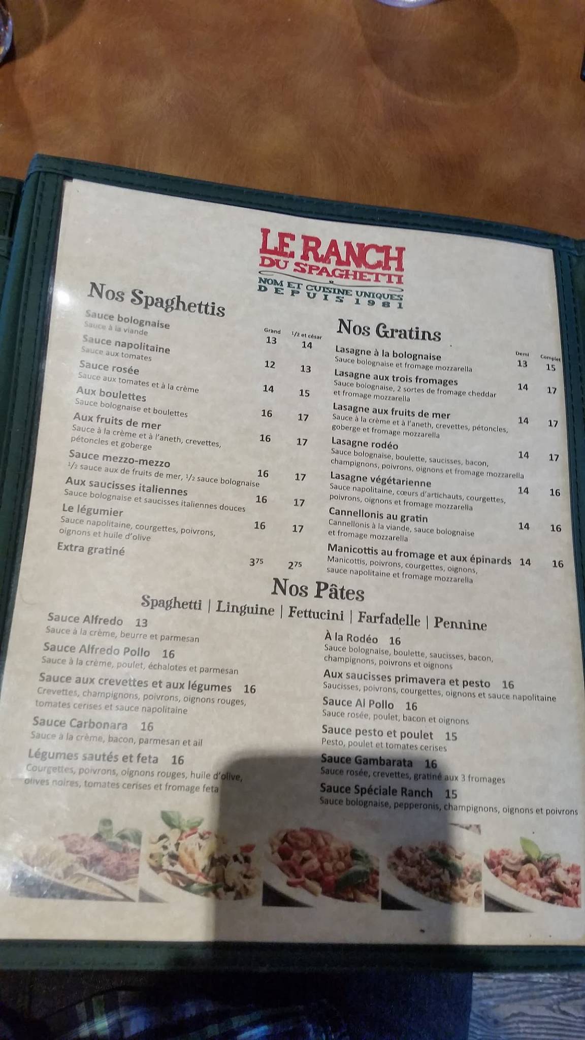 Menu au Ranch Spaghetti Sherbrooke (Le) restaurant, Sherbrooke