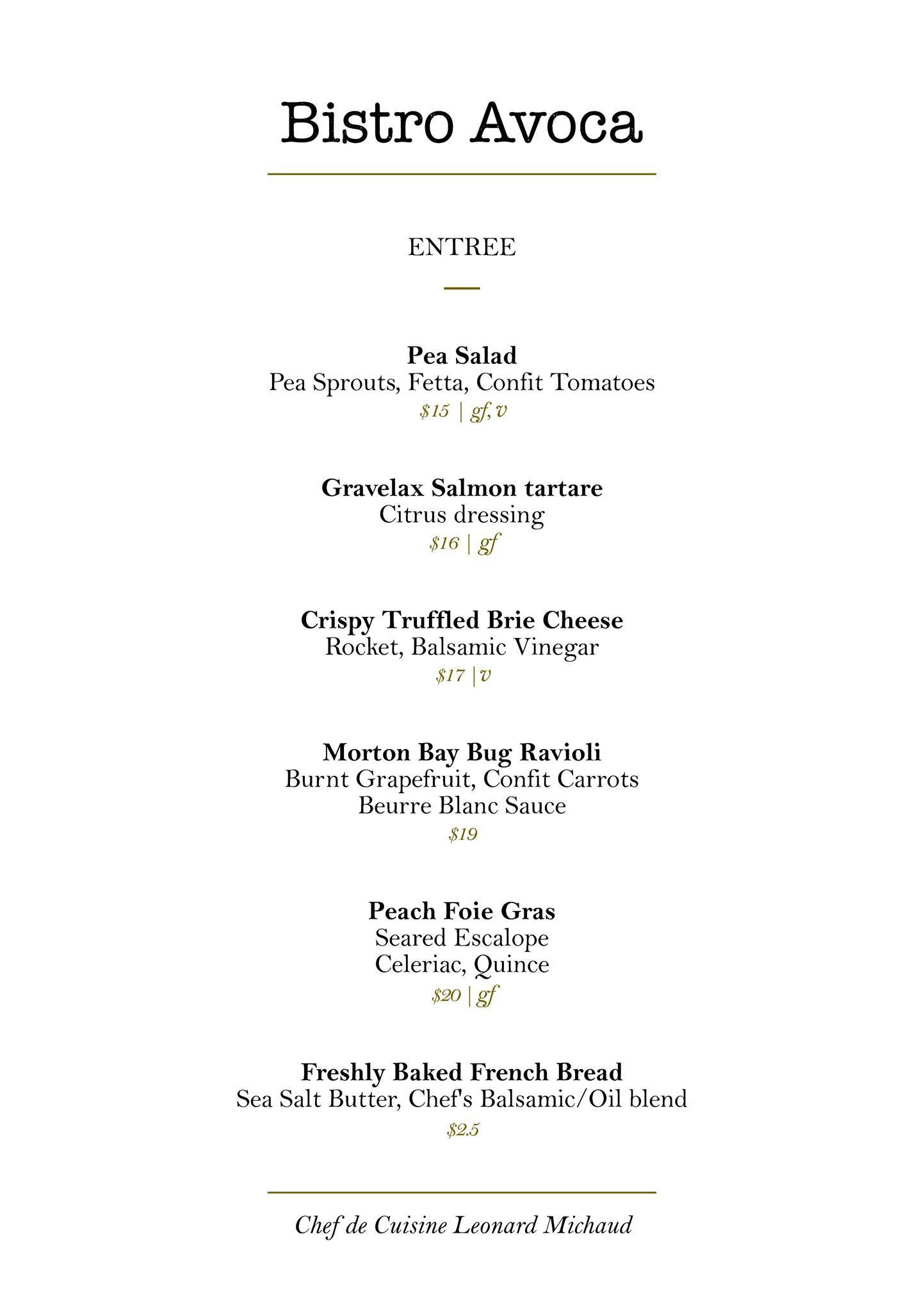 Menu at Bistro Avoca restaurant, Randwick