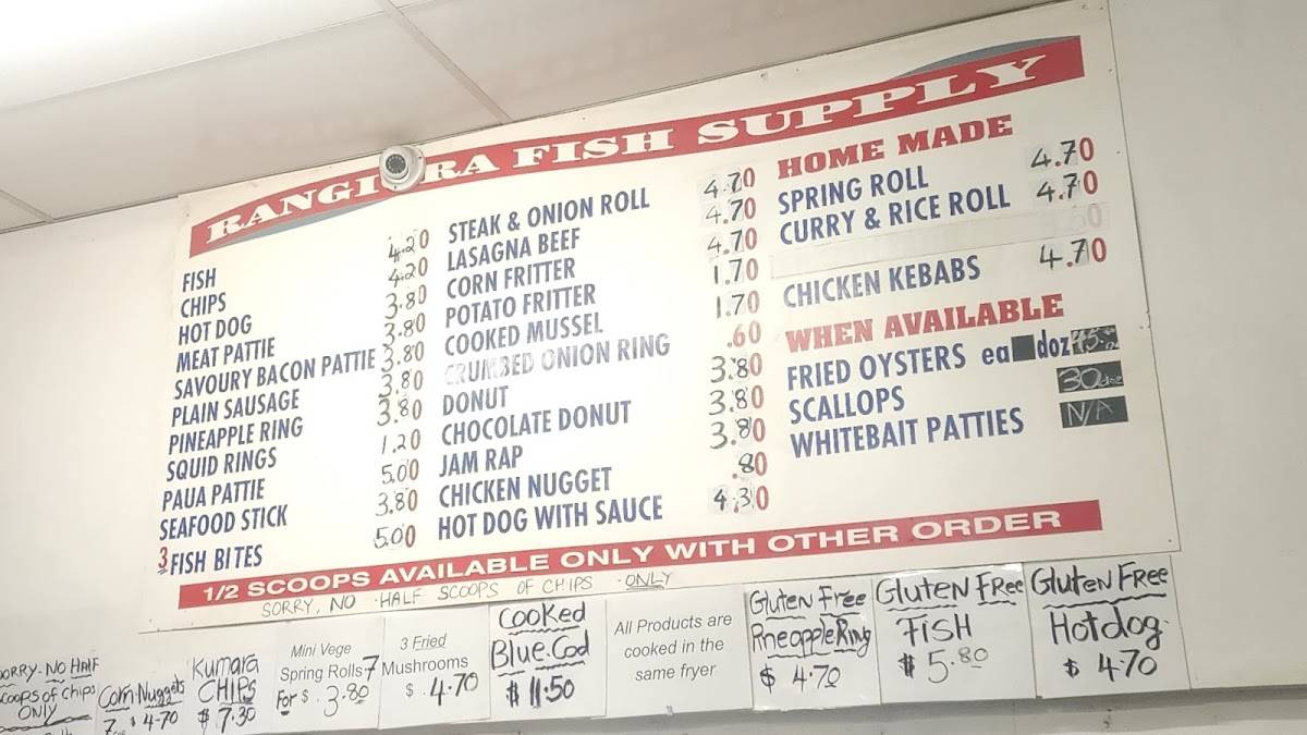 Menu at Rangiora Fish Supply restaurant, Rangiora