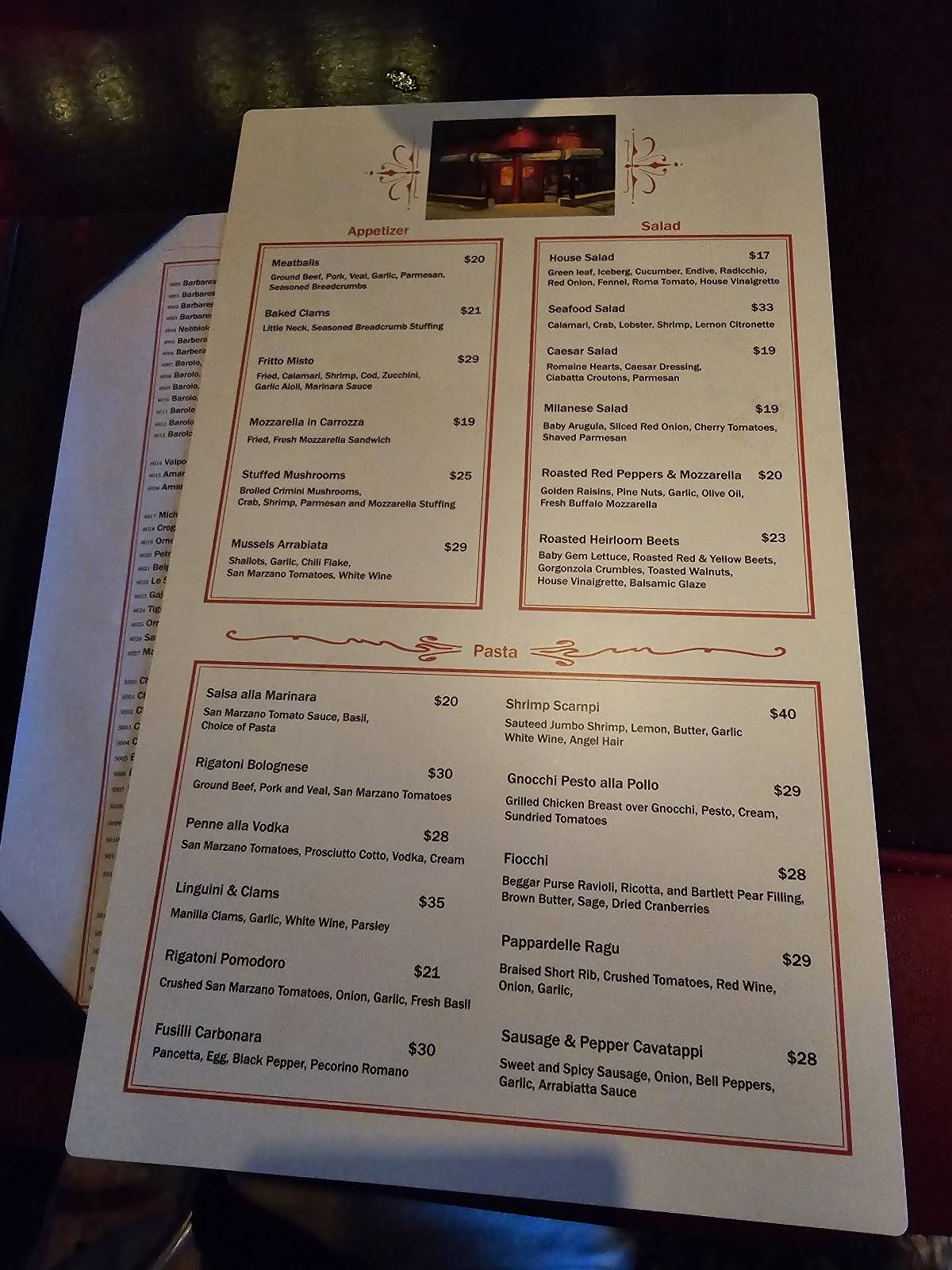 Menu at Rao's restaurant, Los Angeles