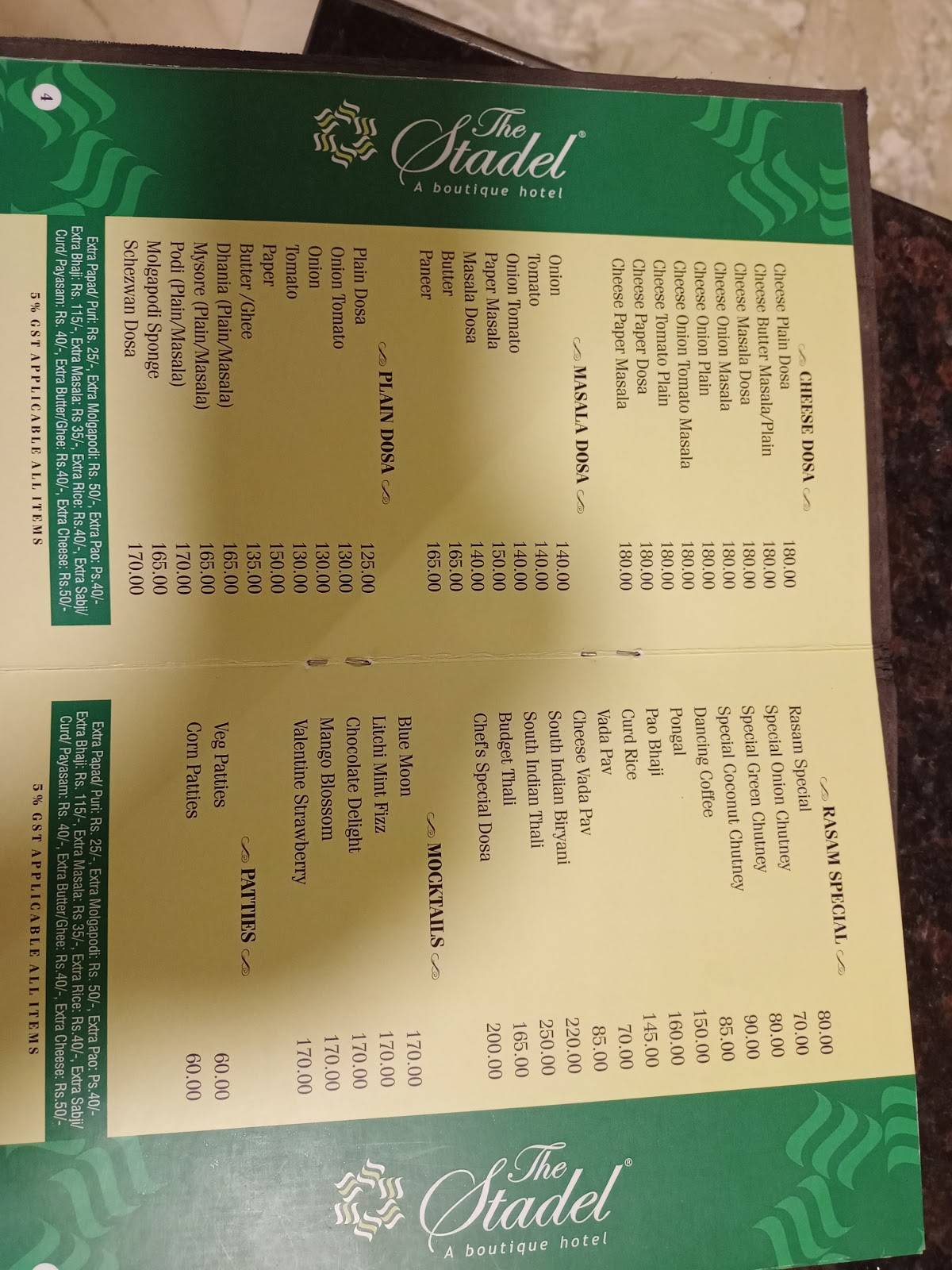 Menu at Rasam, Kolkata, Salt Lake