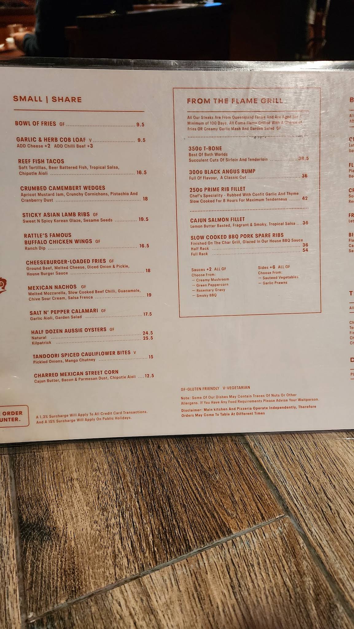 Menu at Rattle n Hum Cairns pizzeria, Cairns