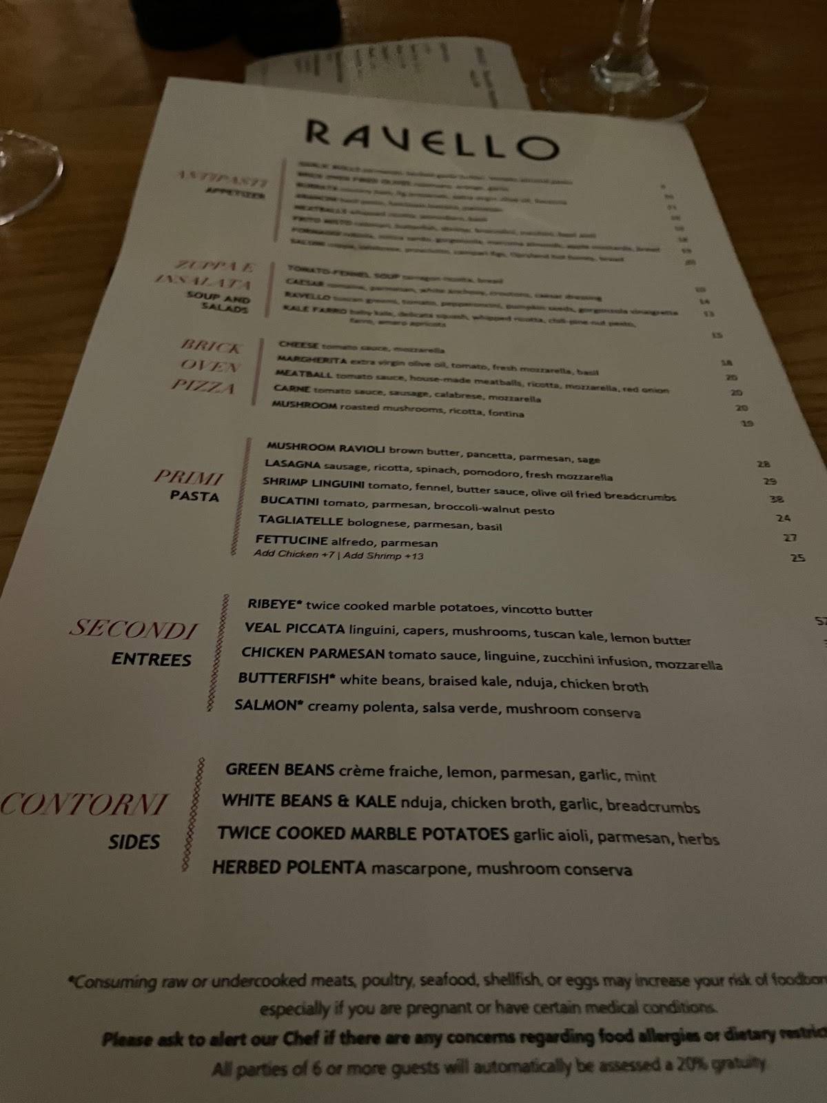 Menu at Ravello pub & bar, Nashville, Opryland Dr