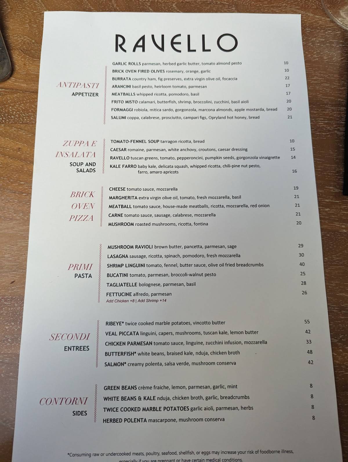 Menu at Ravello pub & bar, Nashville, Opryland Dr