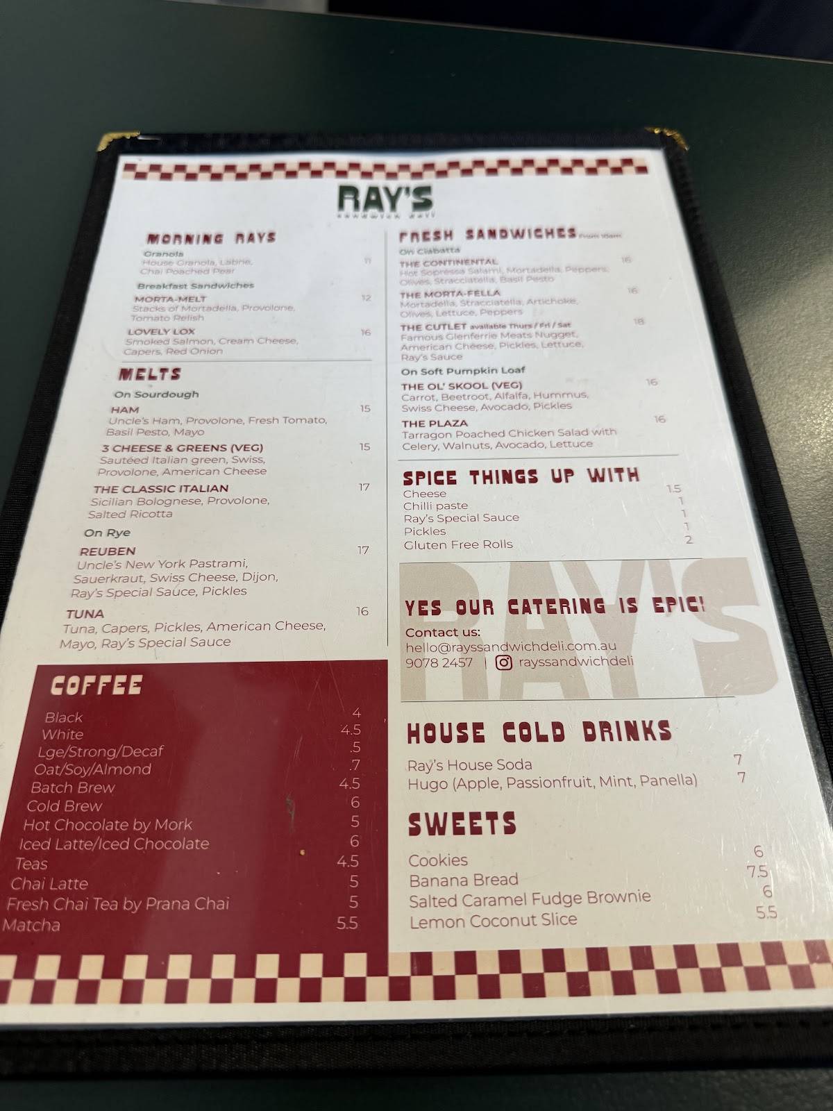 Menu at Ray's Sandwich Deli, Hawthorn