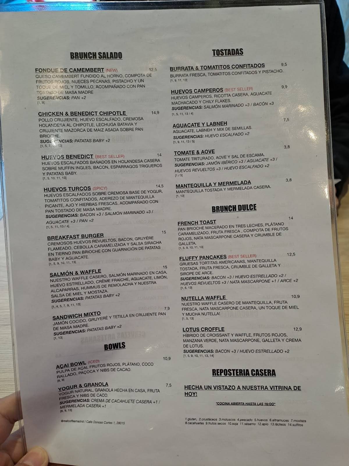 Carta del restaurante Real Coffee - Brunch en Chamberí Madrid, Madrid