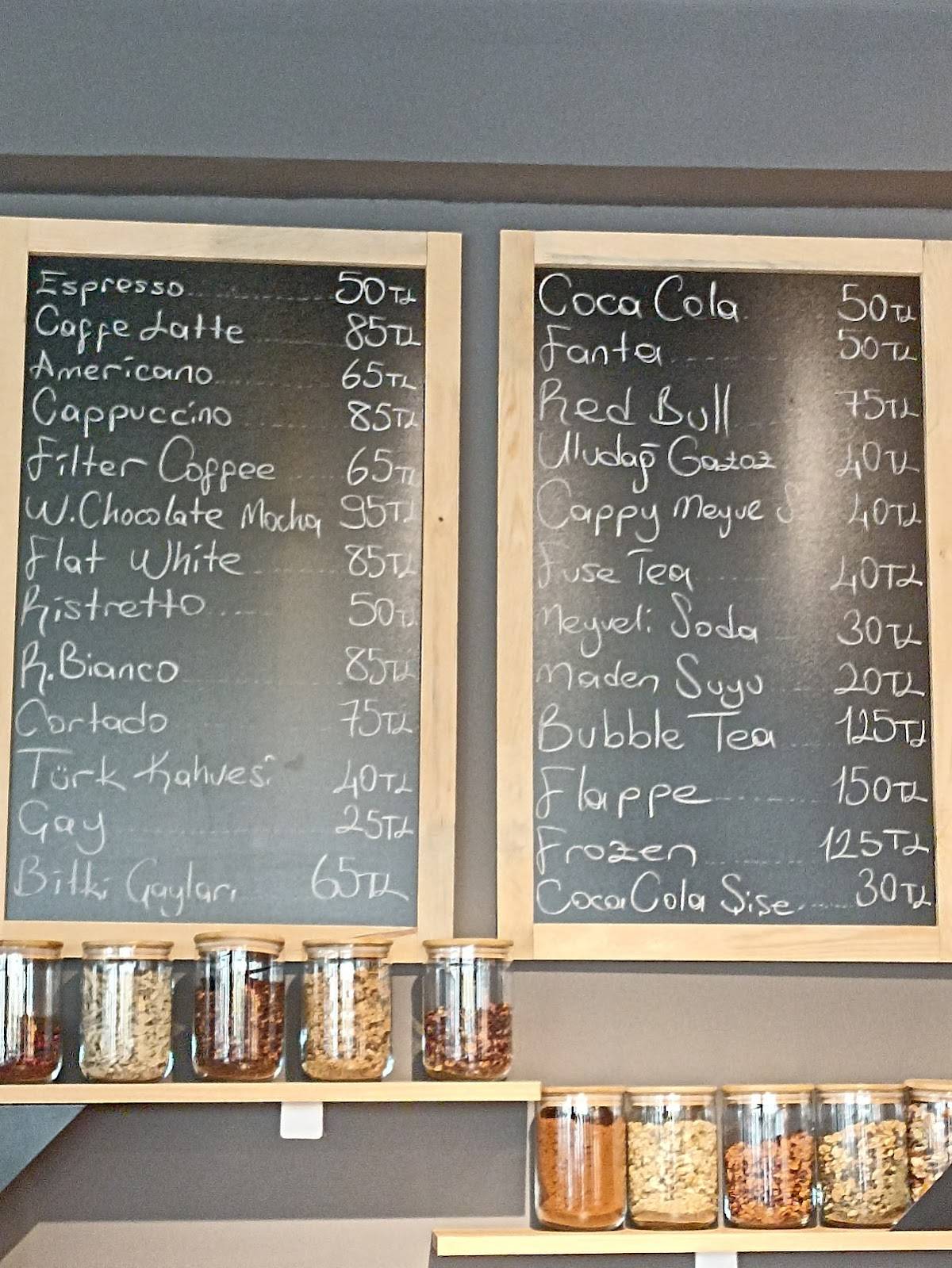 Menu at Real Coffee cafe, Ankara