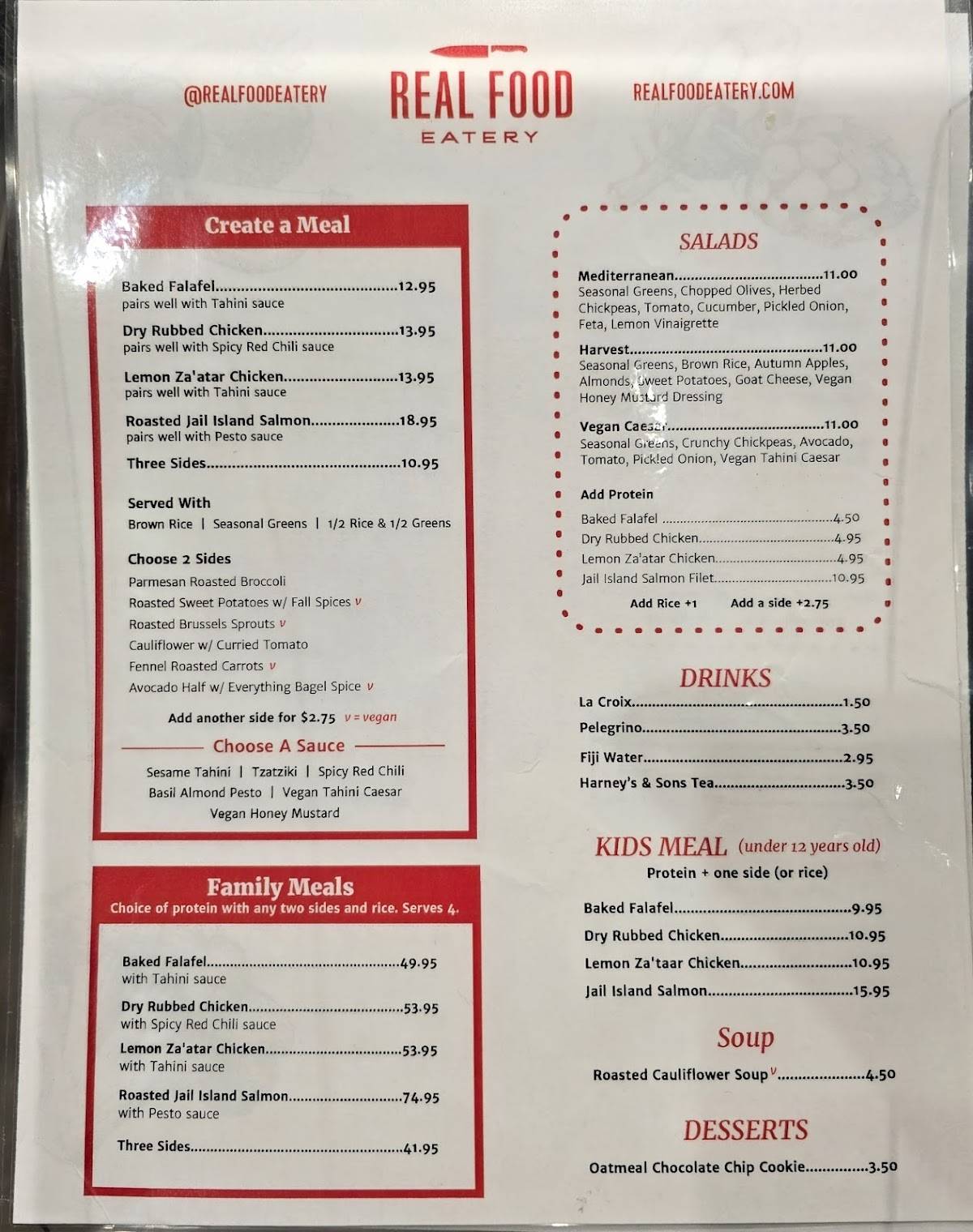 Carta del restaurante Real Food Eatery, Filadelfia, 207 S 16th St