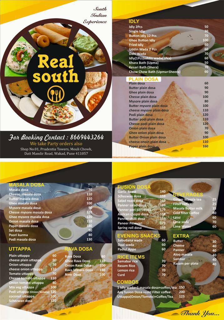 Menu at Real South, Pune