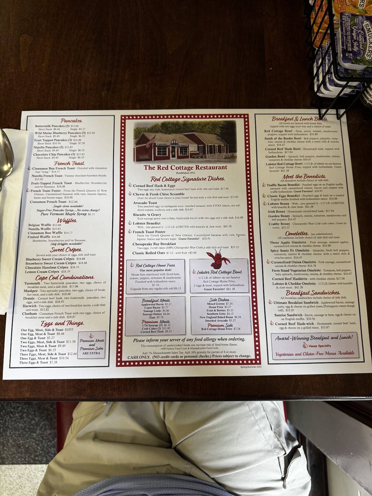 Menu at Red Cottage Restaurant, Dennis