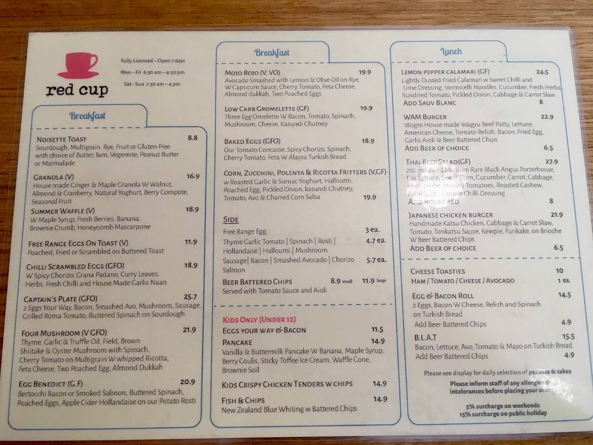 Menu at Red Cup Cafe, Box Hill