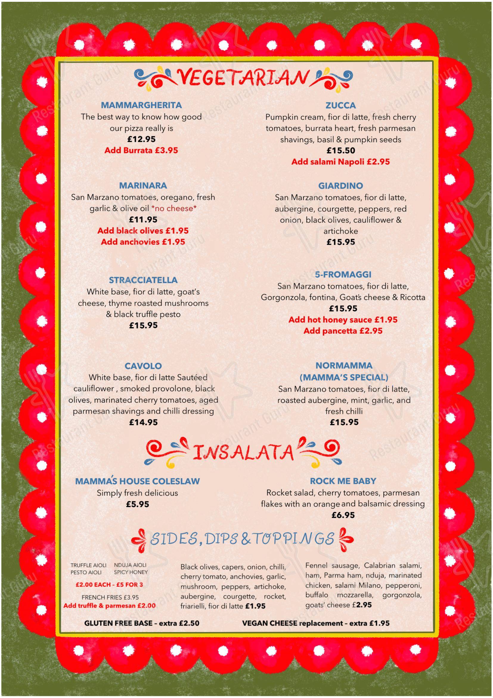 Menu at Red Hot Mamma Warwick restaurant, Warwick
