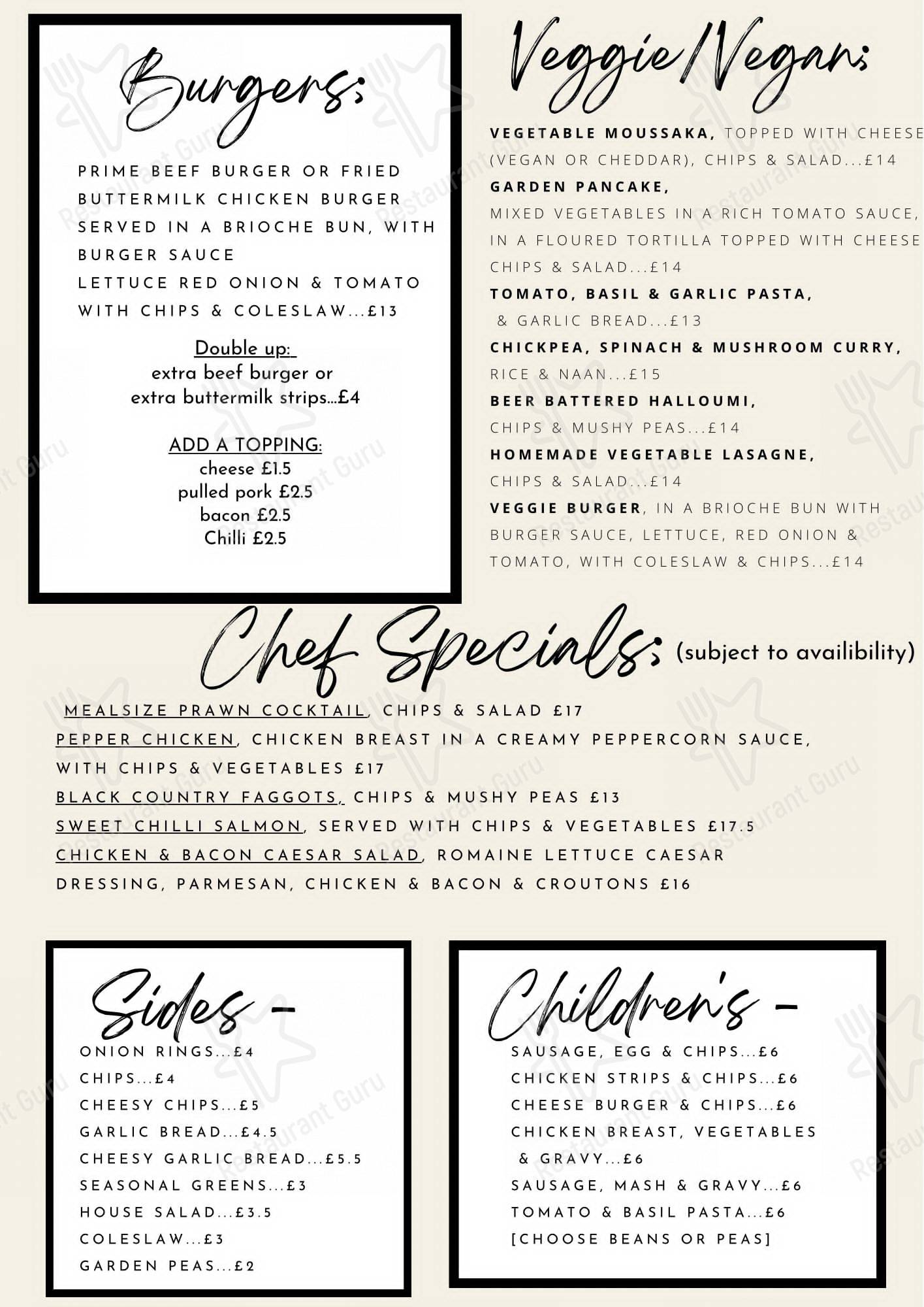 Menu at Red Lion Corley Moor pub & bar, Coventry, Wall Hill Rd