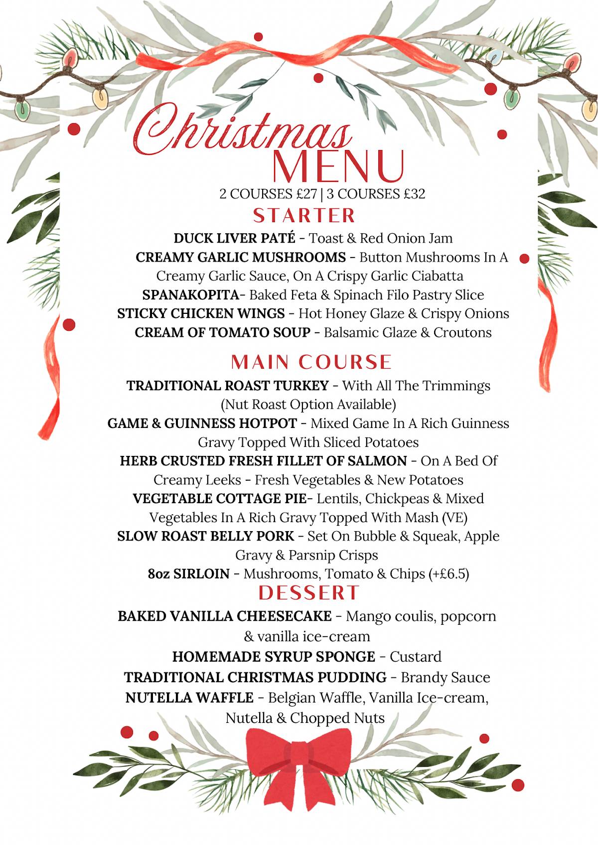 Menu at Red Lion Corley Moor pub & bar, Coventry, Wall Hill Rd