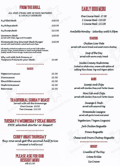 Menu at The Red Lion pub & bar, Worcester, Witley Rd