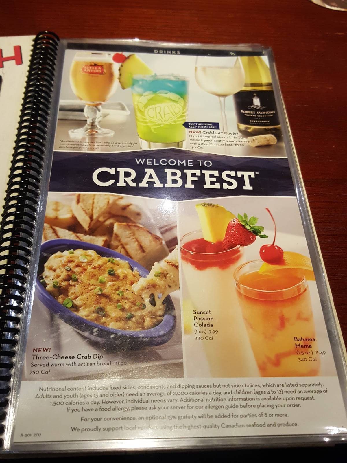 Menu at Red Lobster restaurant, Calgary, Macleod Trail SW