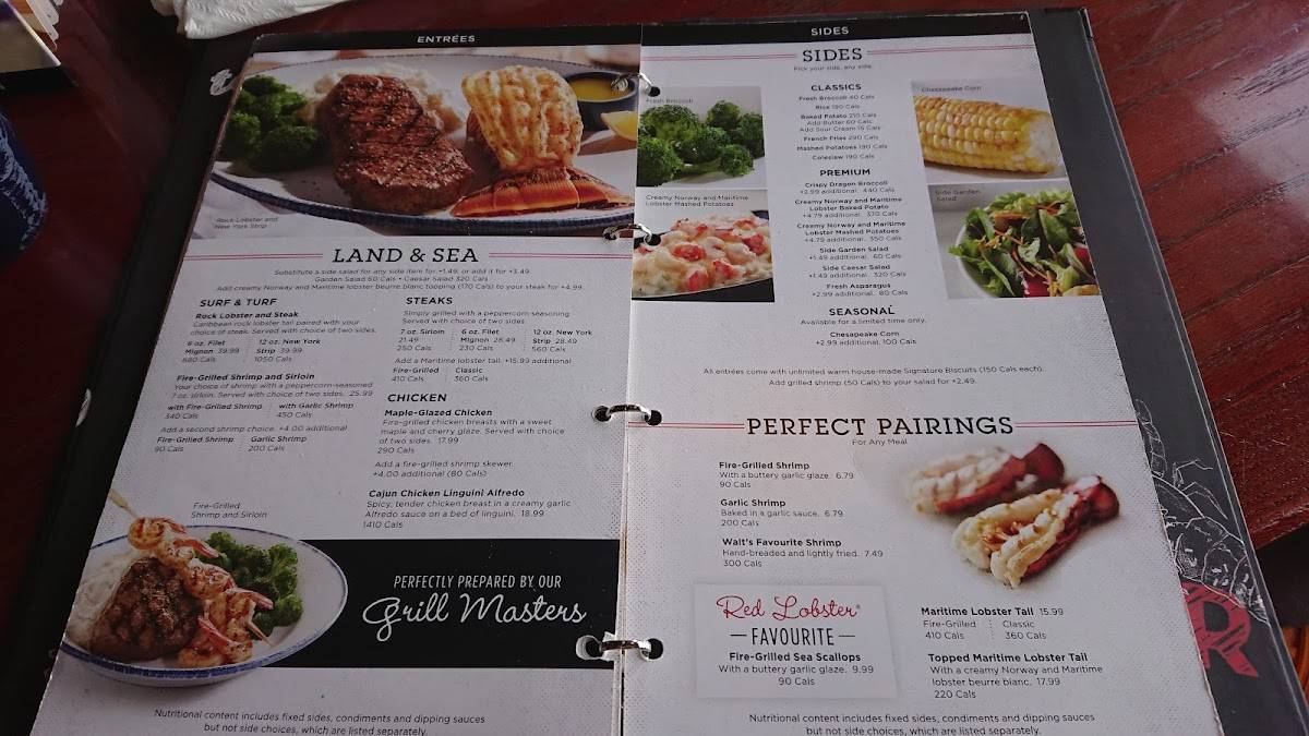 Menu at Red Lobster restaurant, Calgary, Macleod Trail SW