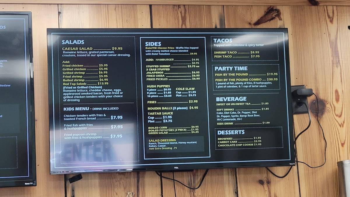 Menu at Red Top Seafood restaurant, Natchez