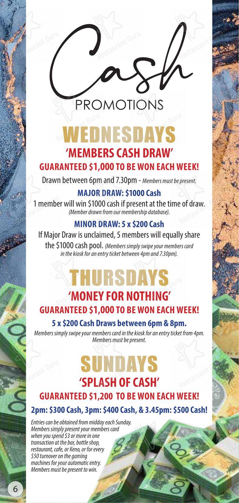 Menu at Redlands RSL club, Cleveland