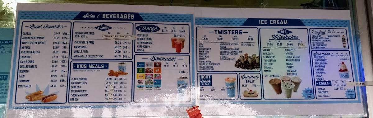 Menu at Fosters Freeze fast food, Reedley