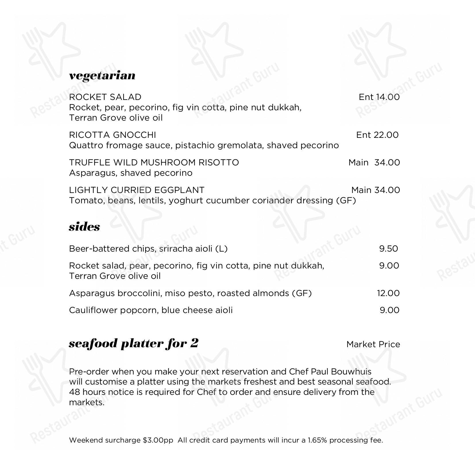 Menu at Reef Restaurant, Terrigal