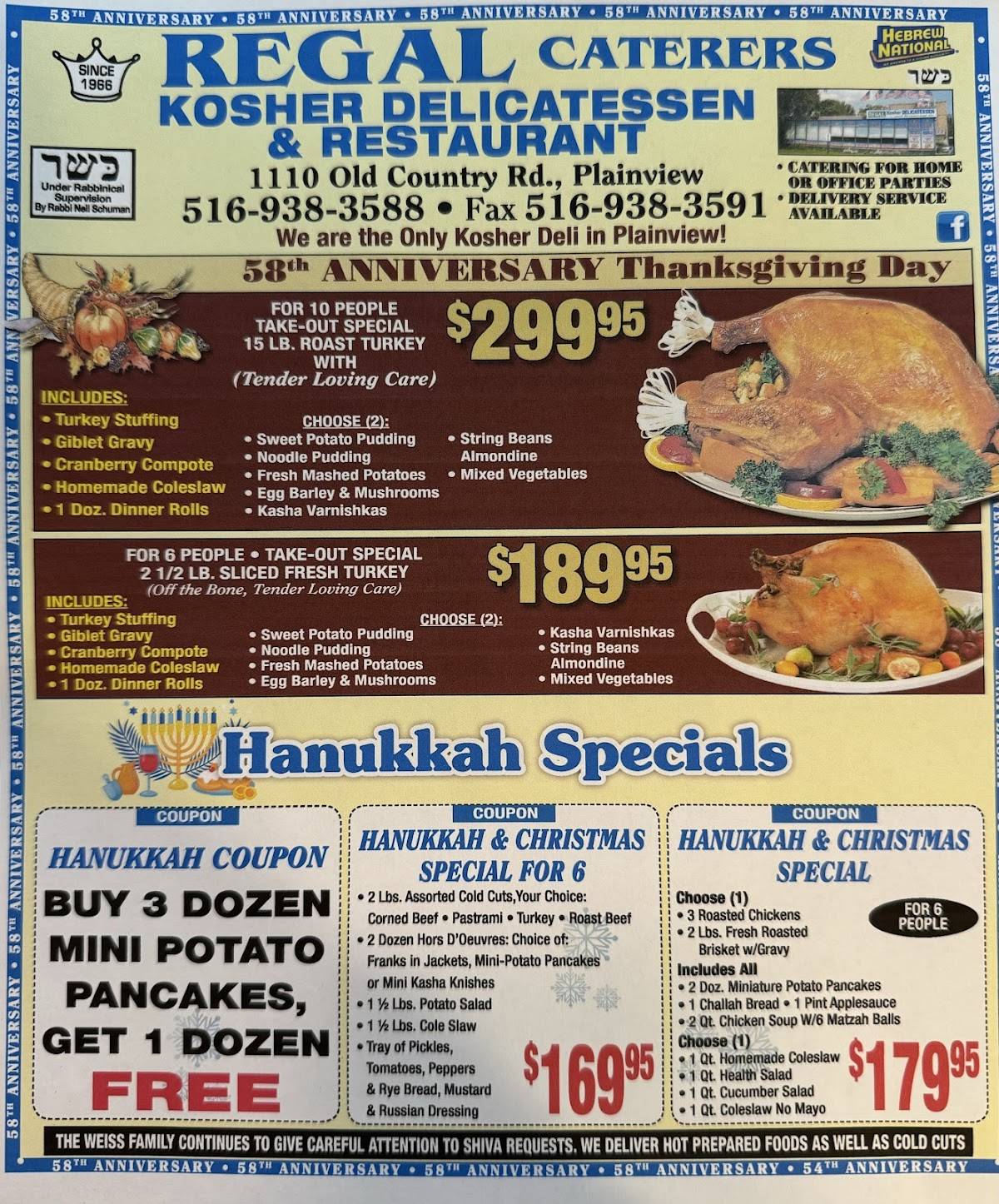 Menu at Regal Kosher Deli & Caterers restaurant, Plainview