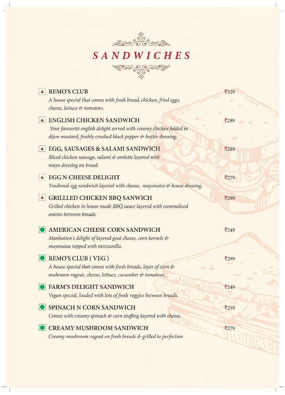 Menu at Remo's The Coffee Shop & Global Bistro, Kolkata