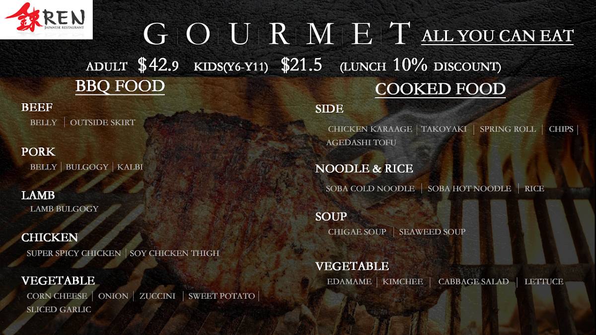 Menu at Ren Yakiniku restaurant, Sunnybank