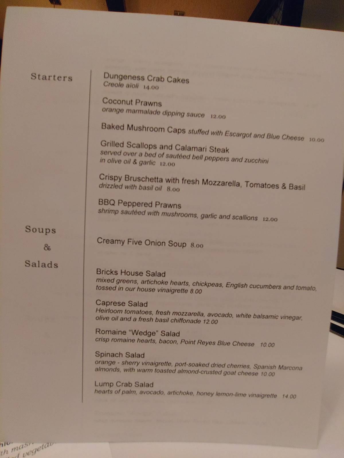 Menu at Bricks pub & bar, Reno