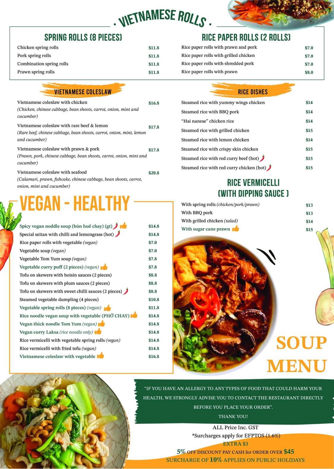 Menu at Rice Asian Cuisine restaurant, Reservoir