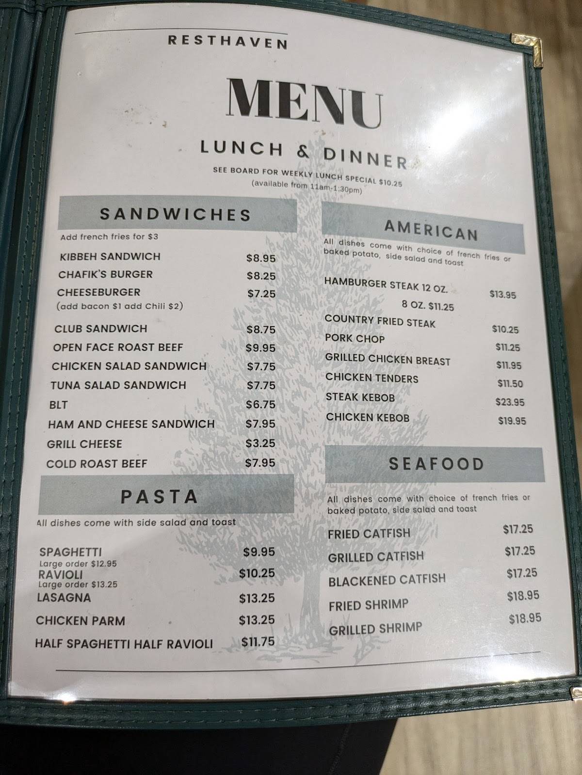 Menu at Rest Haven restaurant, Clarksdale