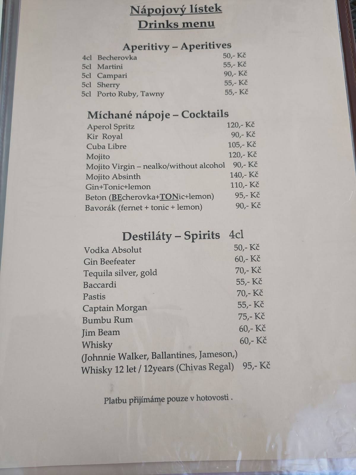 Menu at Restaurace Kapitán restaurant, Žatec