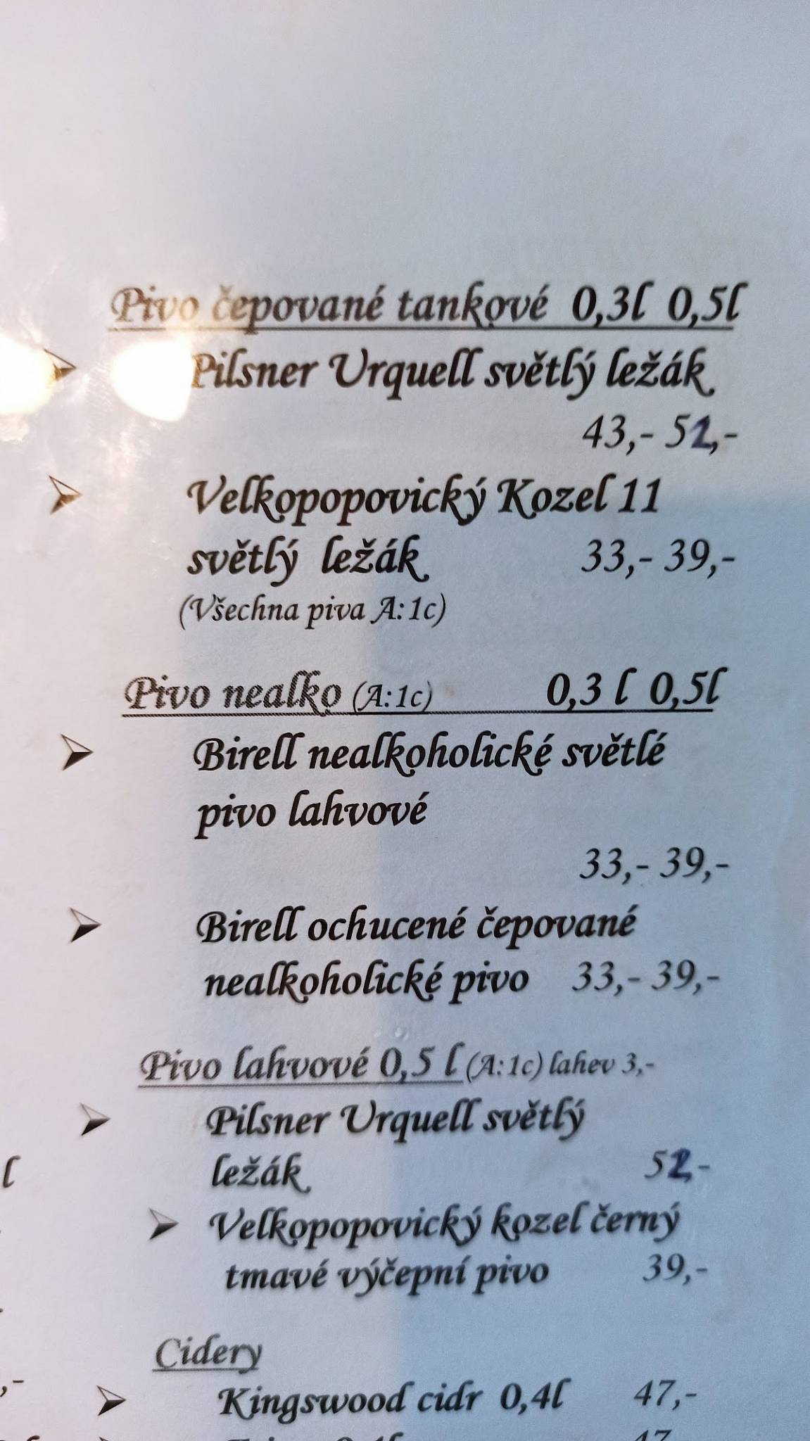 Menu at Restaurace U Věže restaurant, Týniště nad Orlicí