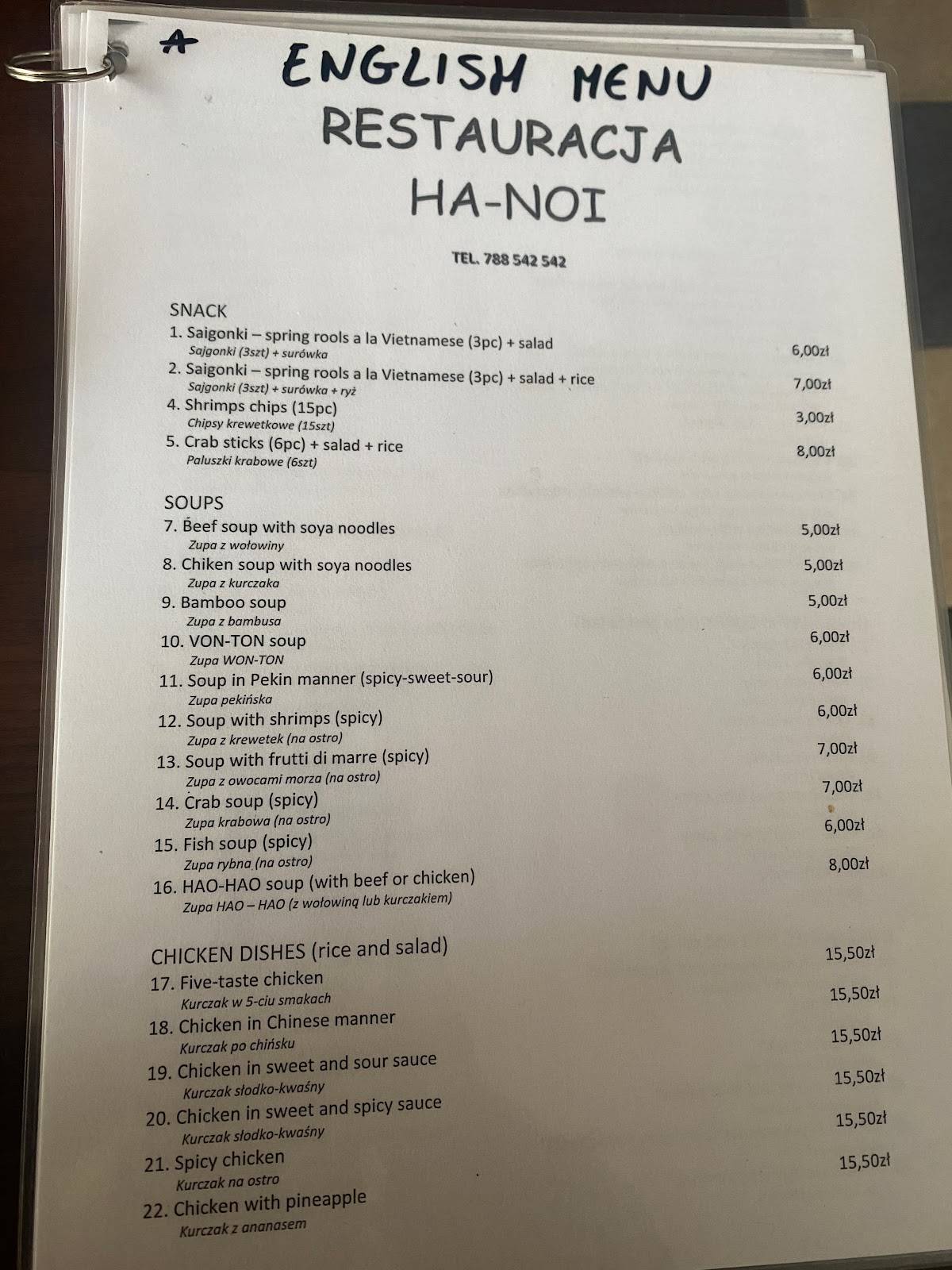Menu at Restauracja HA-NOI restaurant, Legnica
