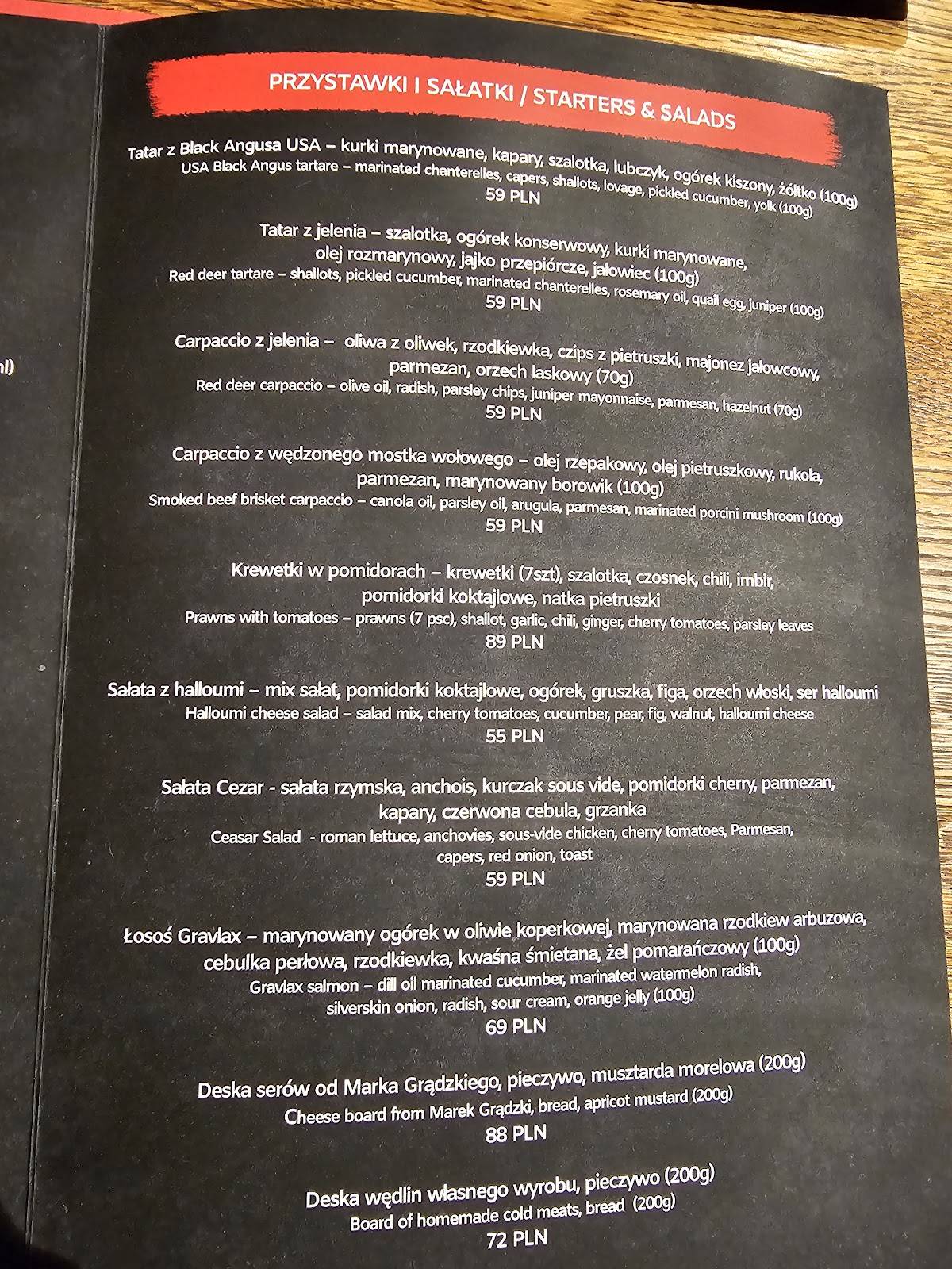 Menu at Restauracja Indian Steak steakhouse, Poznań