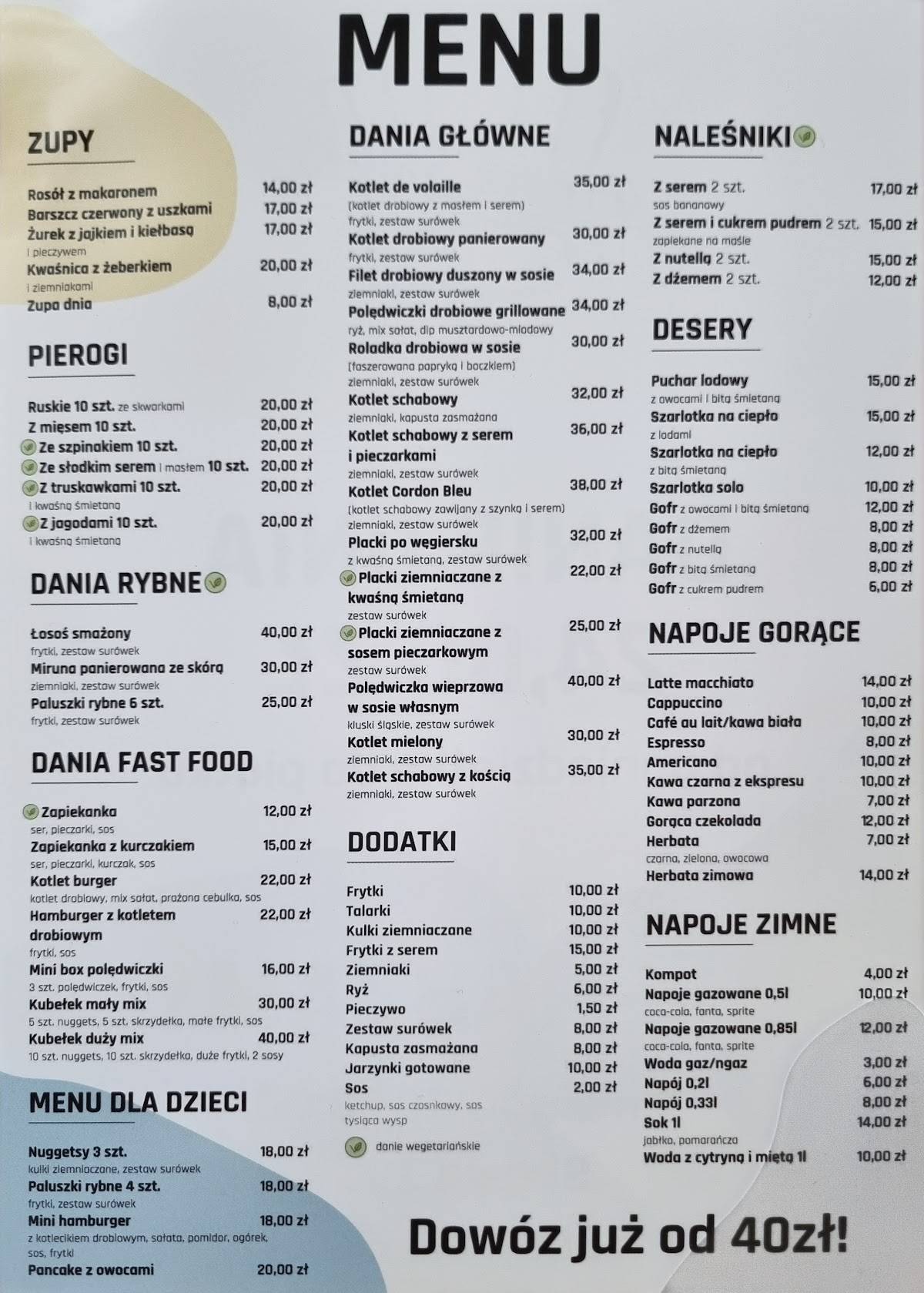 Menu at Restauracja "Proste Smaki" restaurant, Skawa