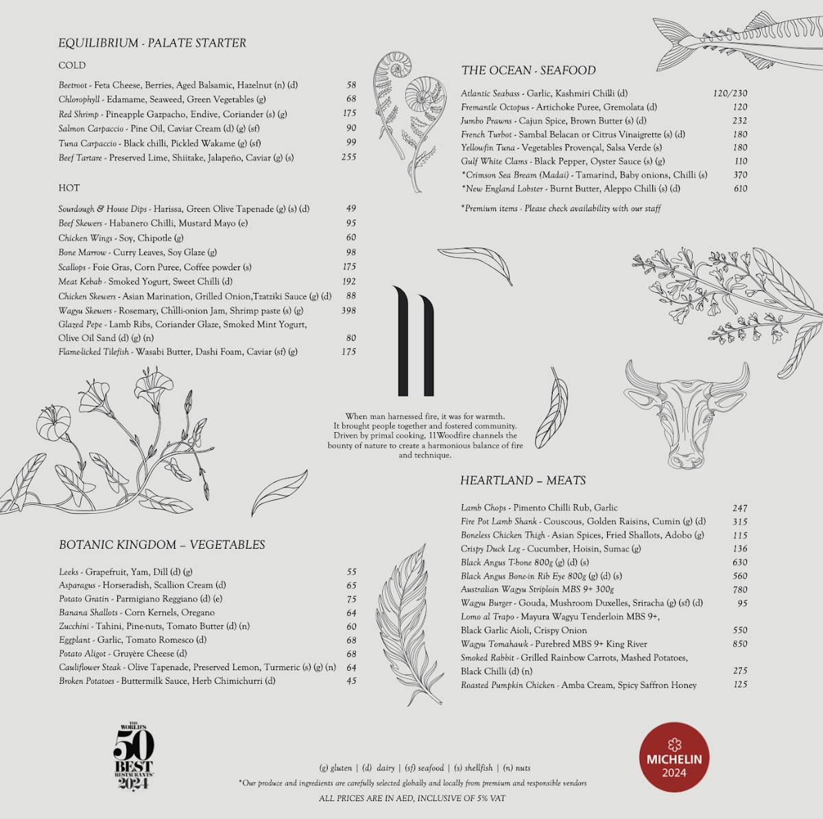 Menu at 11 Woodfire restaurant, Dubai