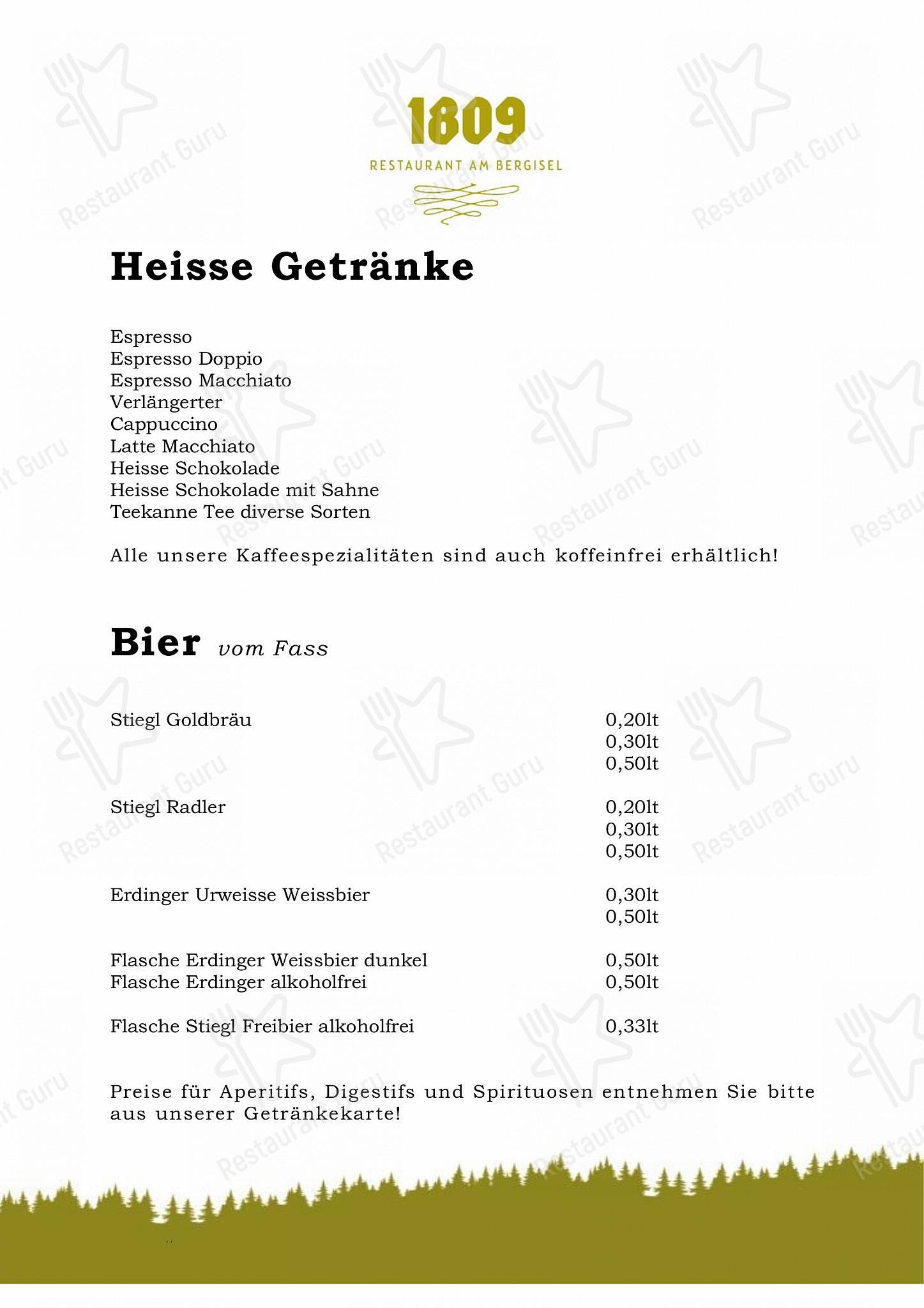 Speisekarte von Restaurant 1809 am Bergisel, Innsbruck, Bergisel 2