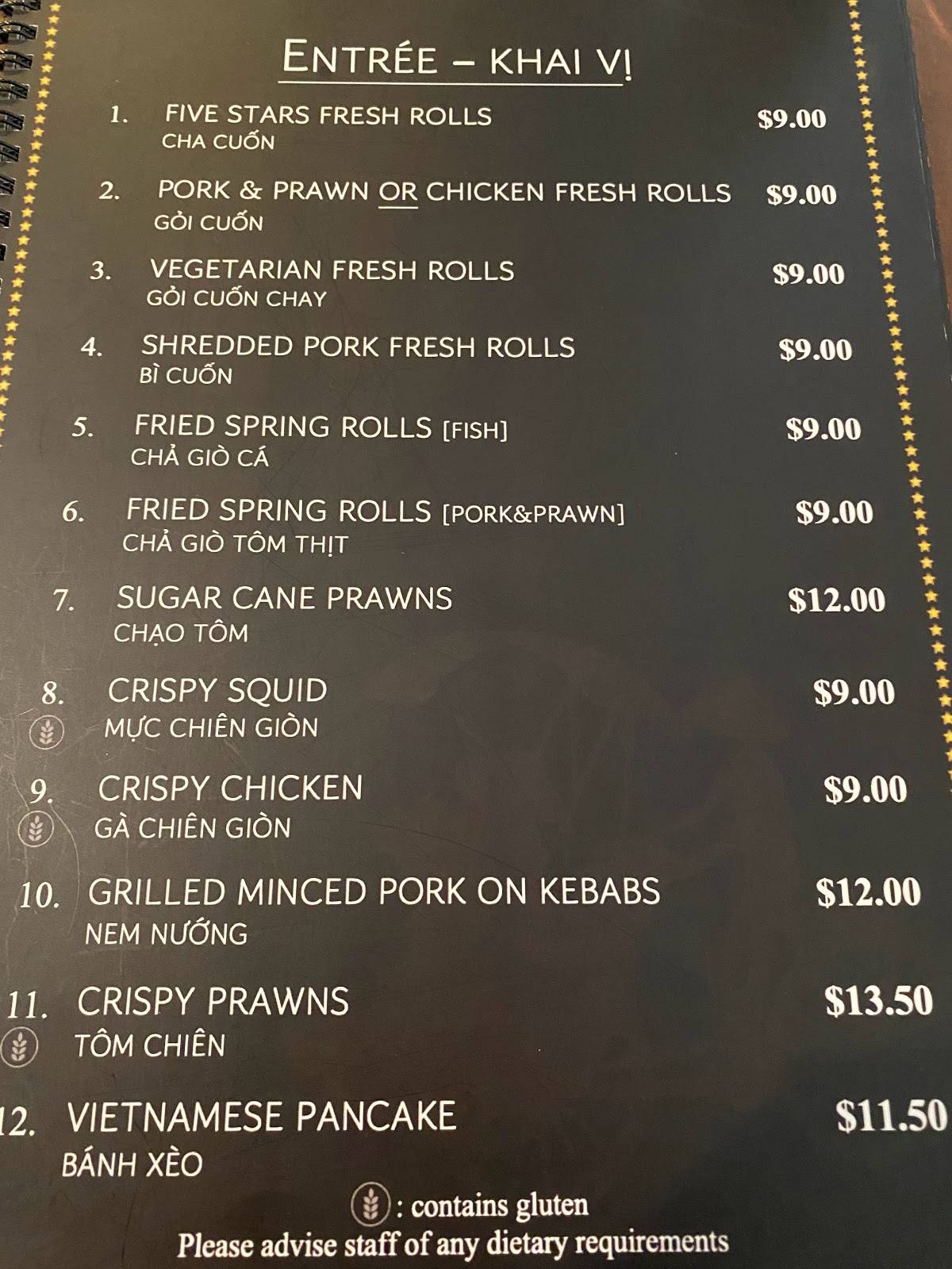 Menu at 5 Star restaurant, Christchurch, 250 Clyde Rd