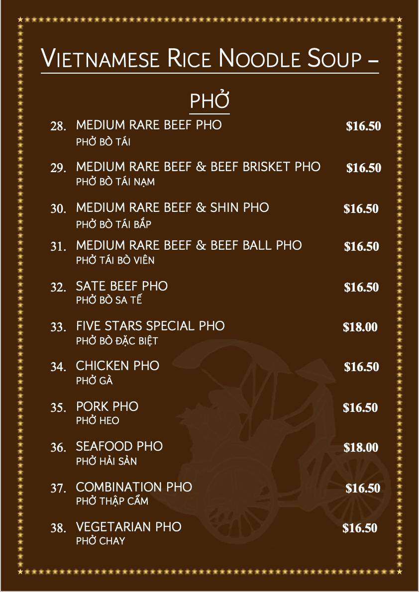 Menu at 5 Star restaurant, Christchurch, 250 Clyde Rd