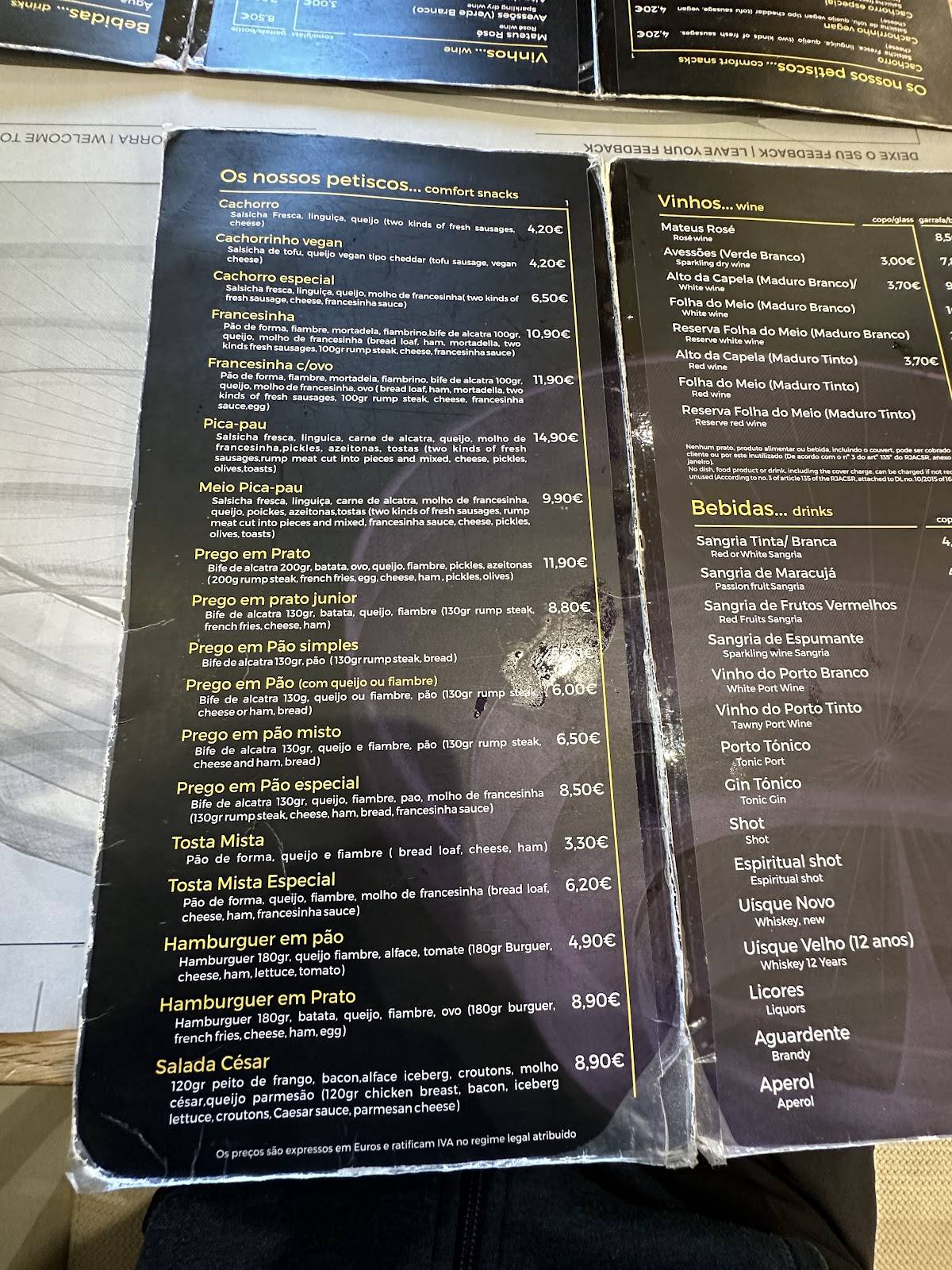 Menu em A Cachorra restaurante, Matosinhos