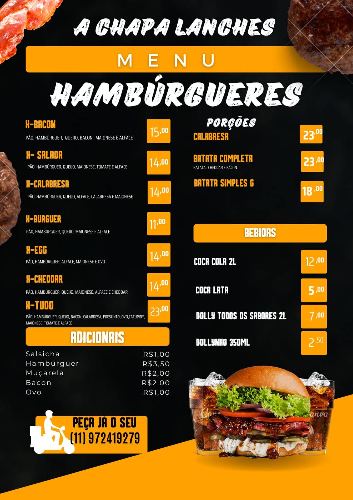 Menu em A chapa lanches restaurante, Cotia
