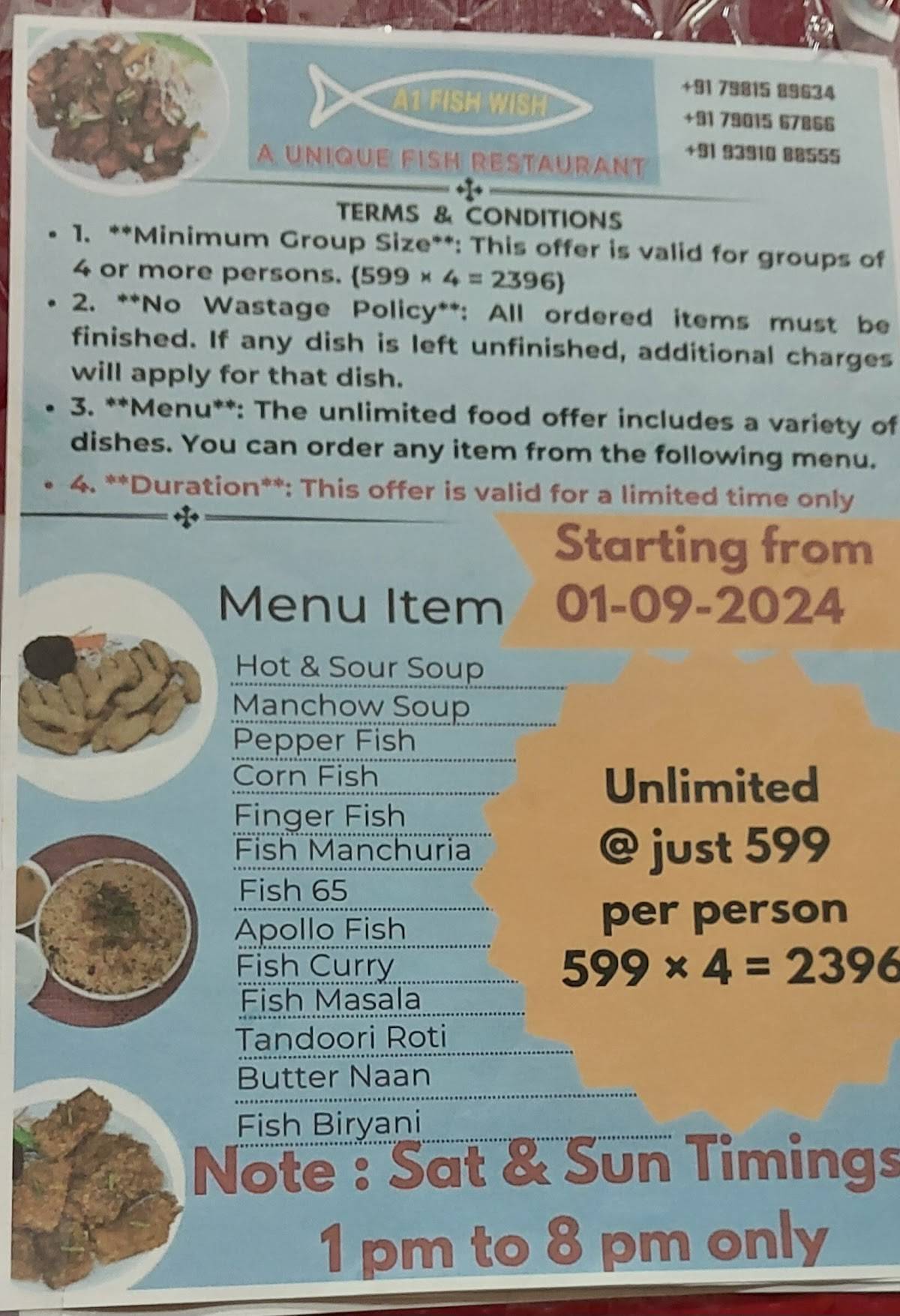 Menu at A1 Fish Wish - A Unique Fish Restaurant, Hyderabad