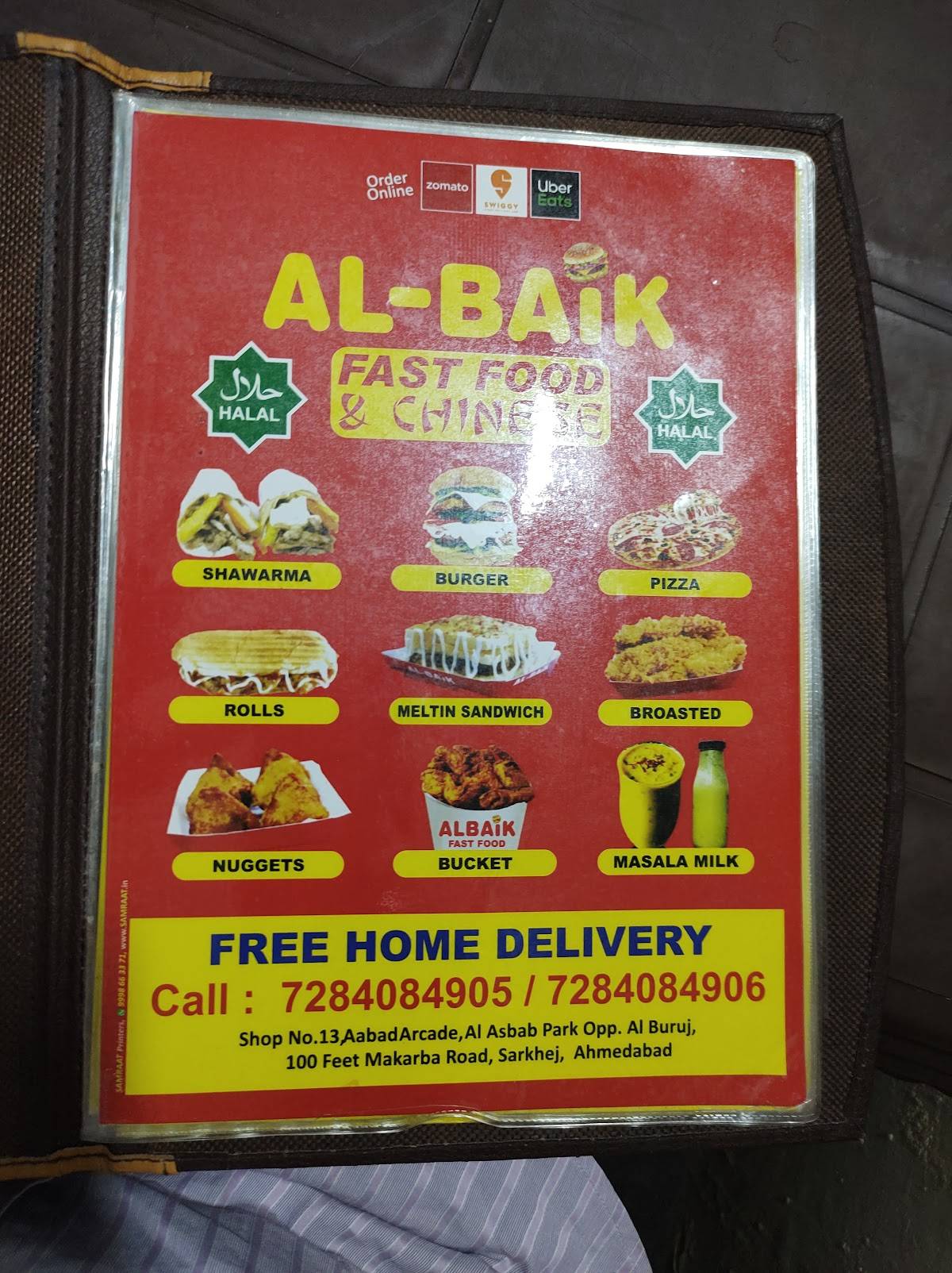 Menu at AL-BAIK FAST FOOD, Ahmedabad, 100 Feet Rd
