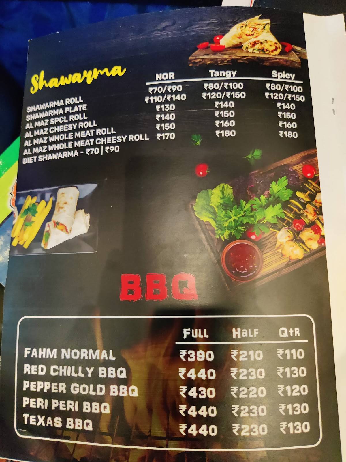 Menu at ALMAZ BBQ, Kazhakkoottam