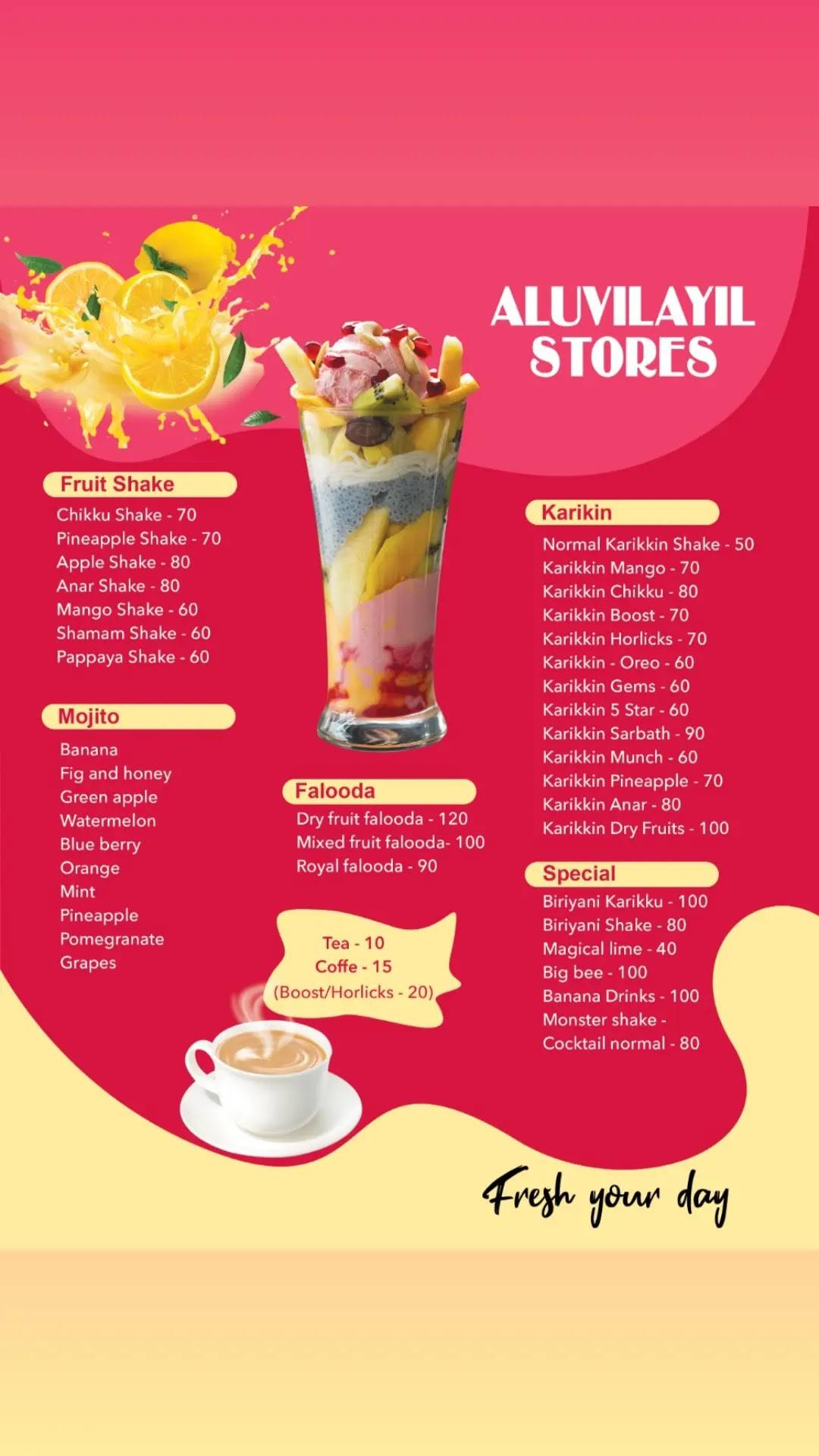 Menu at ALUVILAYIL stores and bakery, Pothencode