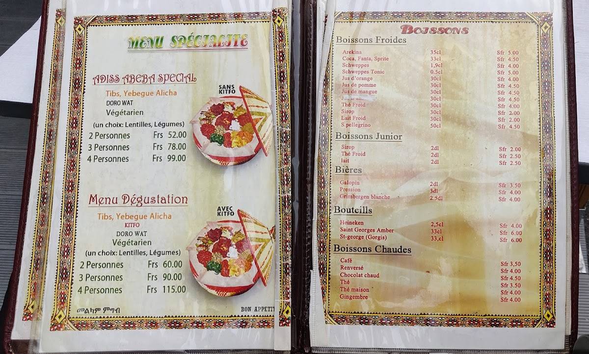Menu da Addis Abeba, Ginevra